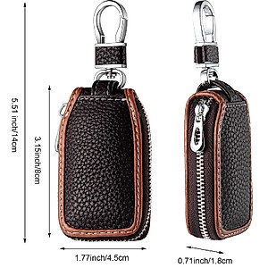 2 Pieces Leather Car Key Chain Case Holder Auto Key Fob Holder Smart Protector Cover (Brown)