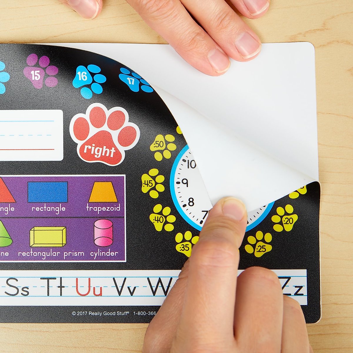 Really Good Stuff 24PK Paw Prints Self-Adhesive Deluxe Plastic Desktop Reference Nameplate with Letters, Numbers, Colors, 2-D and 3-D Shapes, 120 Grid, Left and Right, Base 10 and Time