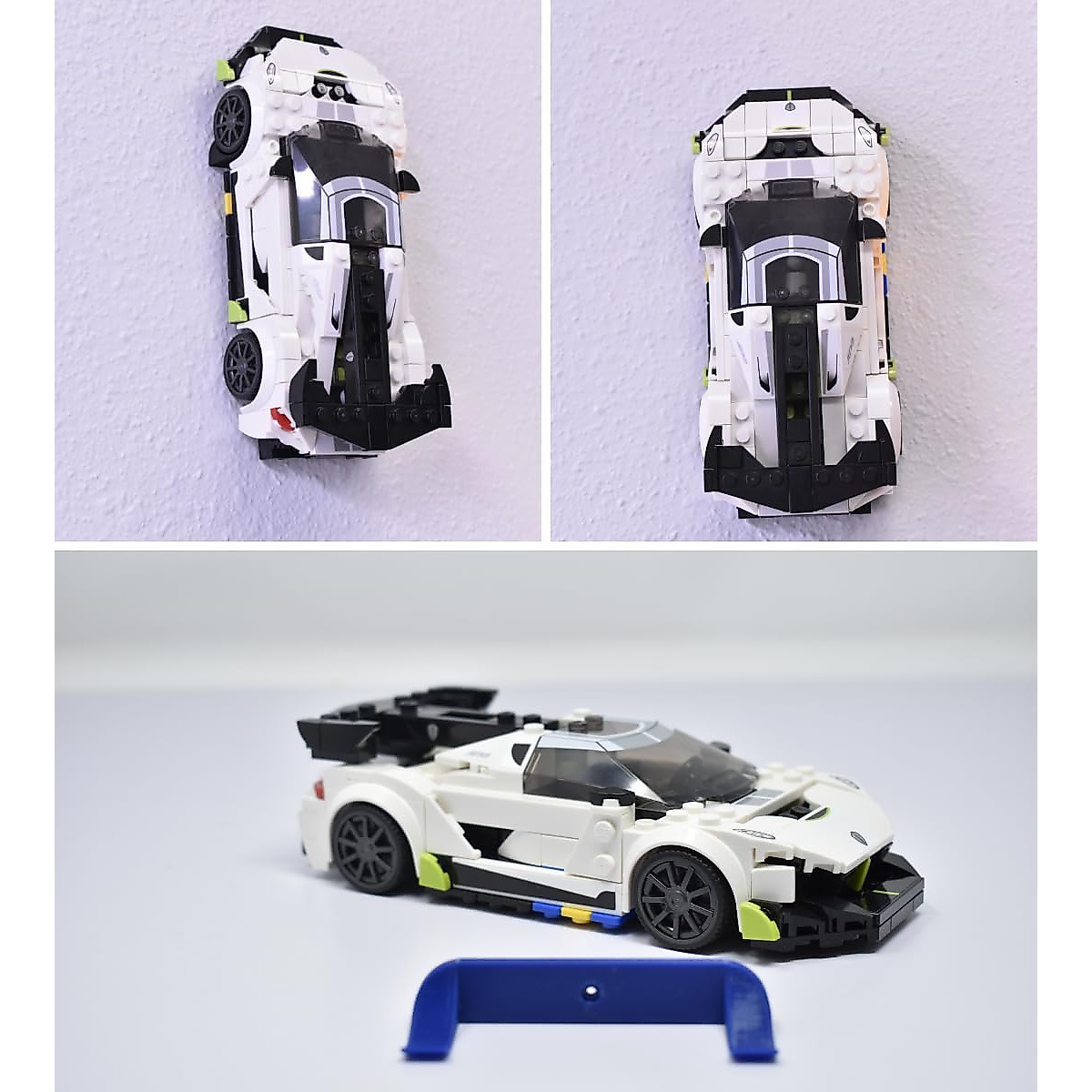 Collectible Car Display Wall Mount Compatible with Lego Speed Champions | Wall Display Mounts Compatible with Lego Racecar Models | Made in USA (Blue, 10 Pack)