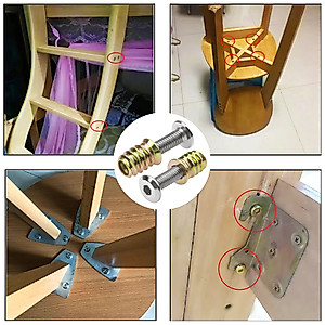 Rrina 16 Sets M6x25 Furniture Screw Nut Threaded Wood Inserts Bolt Fastener Connector Hex Socket Drive M6x15 Screw-in Nuts