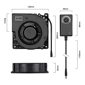 UTUO Variable Speed Blower Fan, 110V 120V 220V AC Powered 120mm x 32mm air Exhaust Vent Cooling Radial Centrifugal Flow Adjustable Centrifugal Blower Fan with 3 to 12v DC Speed Control Dimmer Switch