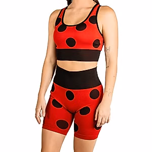 Miraculous Womens Sports Bra and Biker Shorts 2 Piece Set Red/Black (Sports Bra Short Set) X-Small
