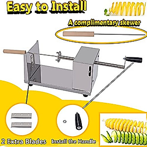 Twisted Potato slicer, Cortador de Papas en Espiral Tornado Curly Fry Cutter with Stainless Steel skewers, Manual Spiral French Fries Cucumbers Carrots DIY BBQ Slicer with Reusable Stick