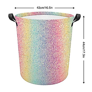 Collapsible Colorful Glitter Lights Laundry Basket Waterproof Blue Pink Yellow Laundry Hamper Freestanding Large Cloth Storage Bin With Handles for Household Bedroom Bathroom