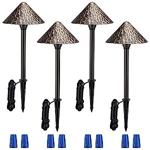 LEONLITE LED Landscape Path Light, 3W 147LM 12-24V AC/DC ETL CRI90+ Wired Outdoor LED Walkway Light, Unique Vintage Golden Texture, Aluminum Construction Low Voltage Pathway Lights IP65 3000K, 4 Pack