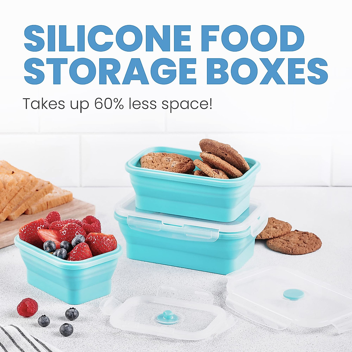 Swedish Home Swesish Home Fresh Pop - Foldable Silicone Food Storage Boxes - Collapsible Meal Container - Space Saver, Dishwasher Safe (Pack of 4)