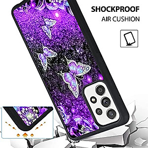 OOK Designs for Samsung Galaxy a53 Case Glitter Purple Butterfly Nebula Space Design Hard PC+Soft TPU Bumper Anti-Slip Ultra Thin Cover Protective Shockproof Case for Galaxy a53