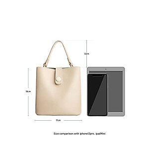 TIJN Crossbody Handbag for Women Top-Handle Leather Fashion Mini Tote Shoulder Bag Medium Size Retro Bucket Bag.cream (Guna)