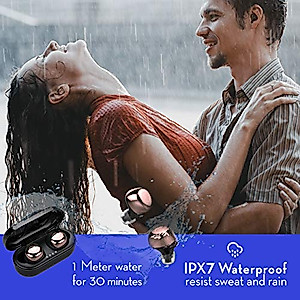 KNZ True Wireless Earbuds Bluetooth 5.0, IPX7 Waterproof, Touch Control, HD Sound, Magnetic Charging case, Built-in Microphone, Stereo Talk, 60-Foot Wireless Range (Rose Gold)