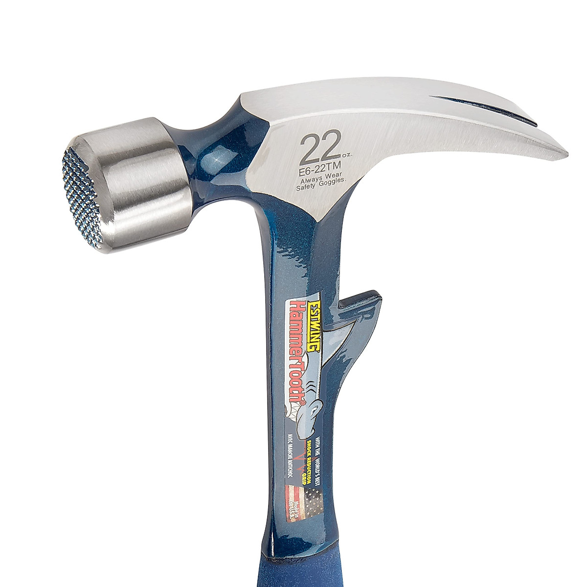 ESTWING Hammertooth Hammer - 22 oz Straight Rip Claw with Milled Face & Shock Reduction Grip - E6-22TM