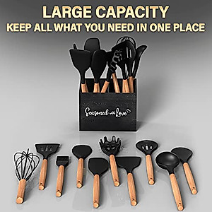 Acenity Kitchen Utensil Holder, Cute Kitchen Utensil Organizer, Wooden Utensil Holder, Lovely Kitchen Countertop decor (Black)