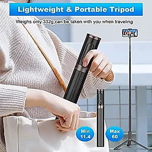 TONEOF 60" Cell Phone Selfie Stick Tripod,Smartphone Tripod Stand All-in-1 with Integrated Wireless Remote,Portable,Lightweight,Tall Extendable Phone Tripod for 4''-7'' iPhone and Android Phones