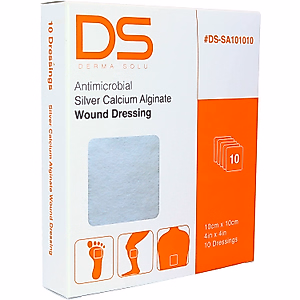 DERMA SOLU 4” x 4” Silver Calcium Alginate Wound Dressing Alginate w/Silver Sterile (4" x 4" (10 Dressings))