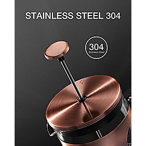 BAYKA French Press Coffee Tea Maker, 304 Stainless Steel Coffee Press, Heat Resistant Thickened Borosilicate Glass, 21 Ounce, Copper