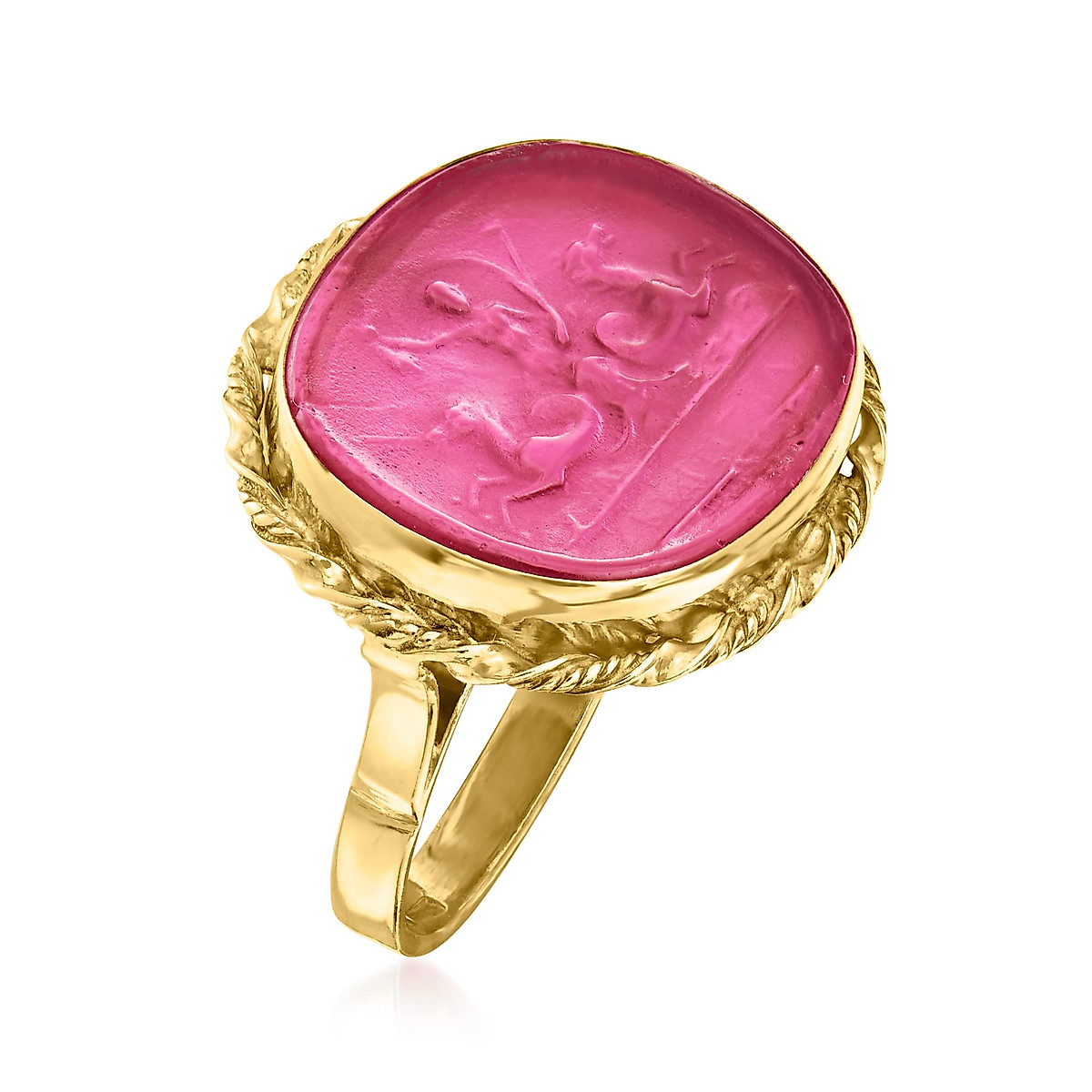 Ross-Simons Italian Pink Venetian Glass Ring in 18kt Gold Over Sterling. Size 8