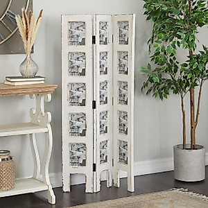 Deco 79 Wooden Partition Room Divider Screen Hinged Foldable Partition 3 Panel Privacy Screen with 15 Photo Slots, Room Partition 27" x 1" x 51", White