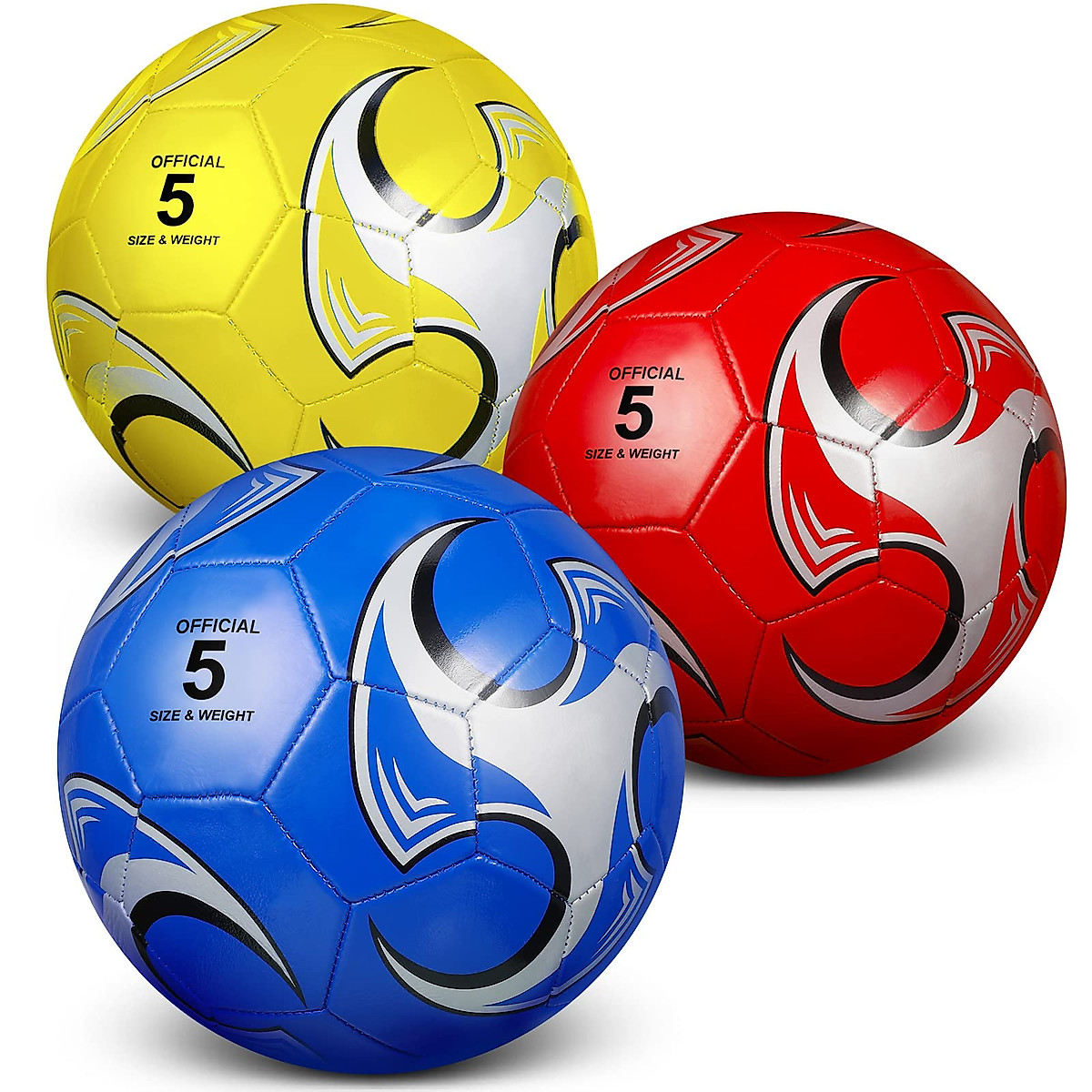 Shappy 3 Pack Soccer Ball with Pump Size 4 Size 5 Cool Official Size Soccer Ball Machine Stitched Outdoor Sport Football for Youth & Adult Soccer Players Game Training Practice (Size 4)