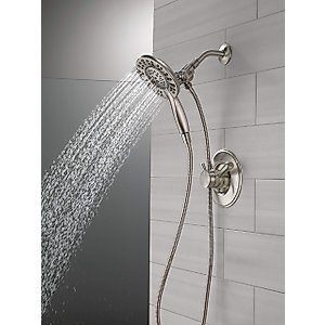 Delta Faucet Linden 17 Series Dual-Function Shower Faucet, Shower Trim Kit with 4-Spray In2ition 2-in-1 Dual Hand Held Shower Head with Hose, Chrome T17293-I (Valve Not Included)