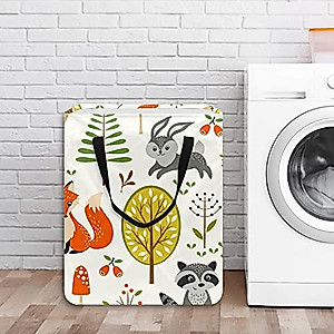 Forest Animals Print Collapsible Laundry Hamper, 60L Waterproof Laundry Baskets Washing Bin Clothes Toys Storage for Dorm Bathroom Bedroom