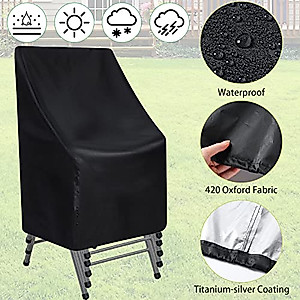 Tegeme 4 Pieces Outdoor Patio Chair Covers, Waterproof Stackable High Back Seat Covers, Outside Garden Lawn Cover for Anti-UV, Snow Dust, Windproof, Black (47 x 25 x 25 x 27.5 Inch)