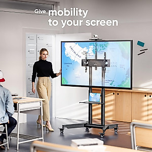 ONKRON Mobile TV Stand on Wheels for 32-75 Inch TVs up to 132 lbs, Height Adjustable TV Stand Portable 200x200-600x400 VESA Mobile TV Cart Rolling TV Stand with Shelf/TV Movable Stand Black