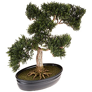 Nearly Natural 4106 16in. Cedar Bonsai Silk Plant,Green
