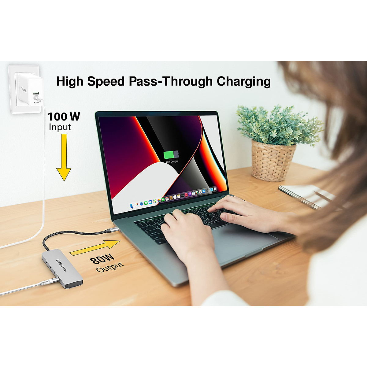 EZQuest USB C Hub Docking Station 7 in 1 with 3 Gen 2 10Gbs USB C Ports, 3 USB A 3.0 Ports, 1 USB C Power Delivery 3.0 with 5Gbs Data, Compatible with MacBook/Dell/HP/Lenovo Laptops