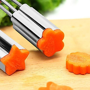 Goeielewe 3-Pack Vegetable and Fruit Cutter Shapes Set, Mini Pie, Stainless Steel Cookie Stamps Mold with Wood Handle, Cookie Cutter Decorative Food for Baking Crafts - Flower, Heart, Star