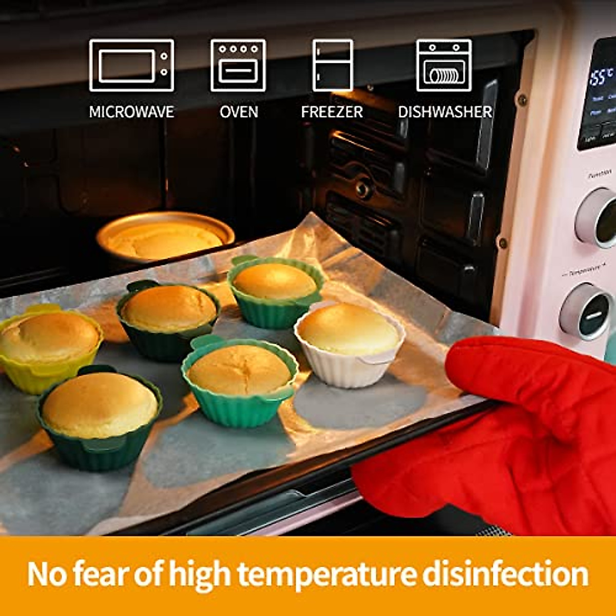 Silicone Cupcake Baking Cups 24 Pack Upgraded Reusable Muffin Liners Non-stick Cupcake Molds BPA Free, Dishwasher Safe