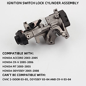 Dasbecan Ignition Switch Lock Cylinder Assembly Compatible with Honda Accord CRV Odyssey FIT 2003-2008 06350-SAA-G30 35100-SDA-A71 (with Chip ID48 Keys)
