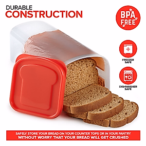 Stock Your Home Bread Container (2 Pack) Bread Loaf Keeper, Fresh Bread Storage Container, Clear Sandwich Bread Saver, Bread Holder - Bread Bin for Bun, Bagel, and Bread Loaf, Plastic Bread Box (Red)