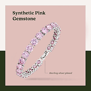 KEZEF Silver Plated Brass CZ Tennis Bracelet - Round 7mm Pink CZ -7 Inch