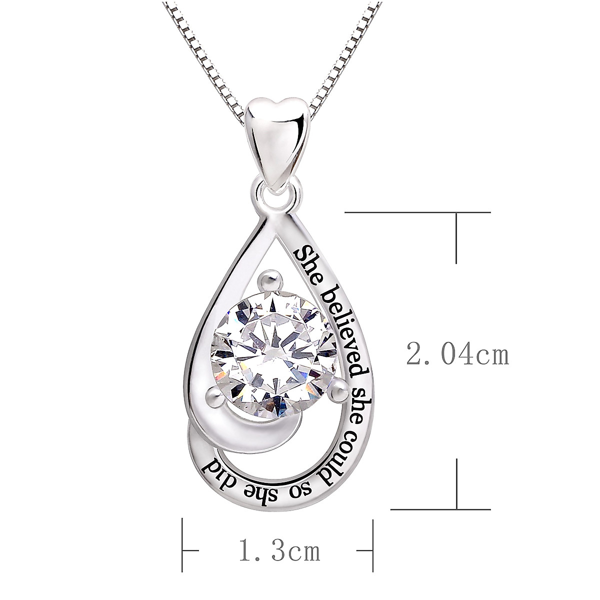 ALOV Jewelry Sterling Silver "She believed she could so she did" Cubic Zirconia Pendant Necklace