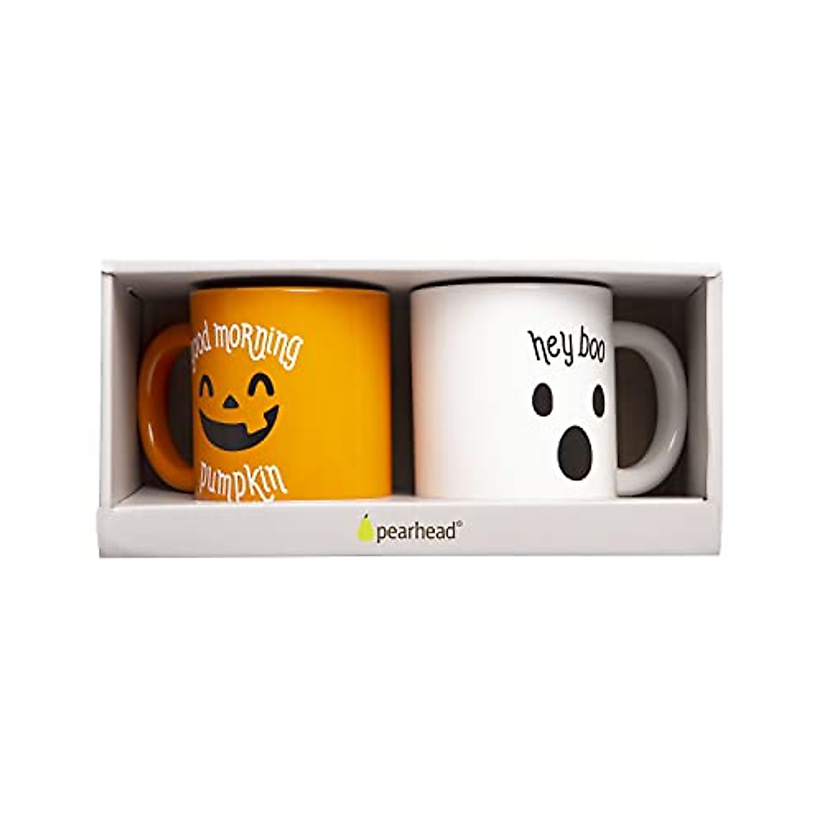 Pearhead Halloween Mug Set, Good Morning Pumpkin and Hey Boo Coffee Mugs, Novelty Fall Holiday Cups, Set of 2, 13 oz