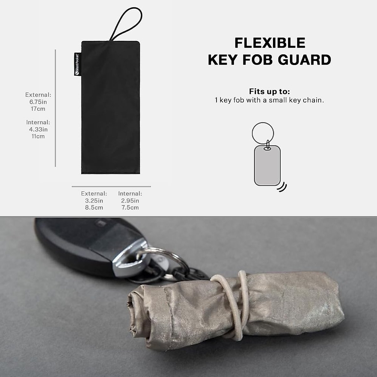 SLNT Flexible Key Fob Guard with Silent Pocket - Car Anti Theft Device Shields Against All Signal Types, Includes RFID, NFC Blocking & Faraday Bag - Fits Most Keyfobs, Portable & Attaches to Keychain