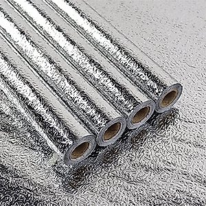 4PCS Kitchen Oil Proof Backsplash Wallpaper Peel and Stick Aluminum Foil Contact Paper Self Adhesive Water Proof Heat Resistant Wall Sticker for Countertop Cabinet Drawer Liner Shelf Liner(472 Inch)