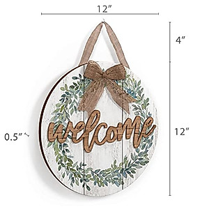 Barnyard Designs Rustic Wood Hanging Welcome Sign for Front Door or Covered Outdoor Porch, Farmhouse Home Decor, White 12” x 12”