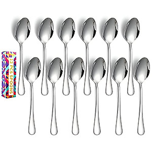 Teaspoons silverware, 12 pcs Stainless Steel Silverware Spoon Only, 6.7 inch Soup Spoon, Home Kitchen Essential Cutlery Utensils for Outdoor Camping BBQ