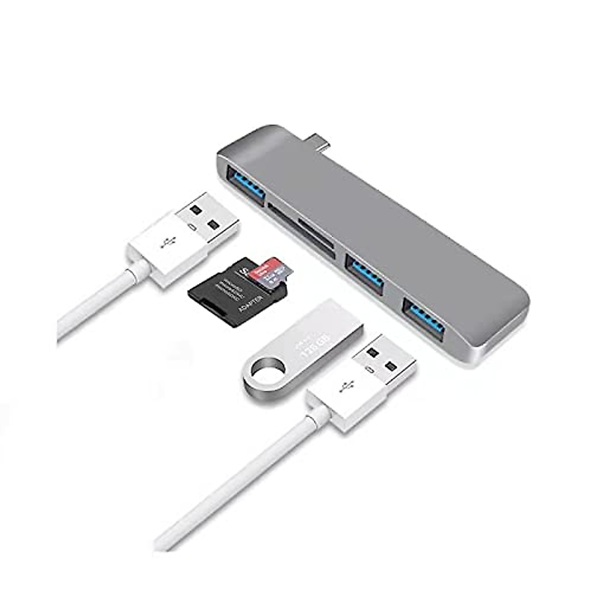 USB Hub Adapter, 5-in-1 USB C Adapter with USB C, 3 USB 3.0 Ports, Micro SD, SD Multiport Adapter Compatible for Mouse, Keytboard, USB Flash Drive and More