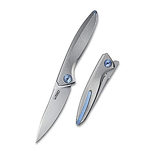 Kubey Pike KB2103 Small Pocket Knife with 2.87" 20CV Blade, Lightweight Parsons Bladeworks Designed Titanium Folding Knife for EDC Hiking Camping (Gray)
