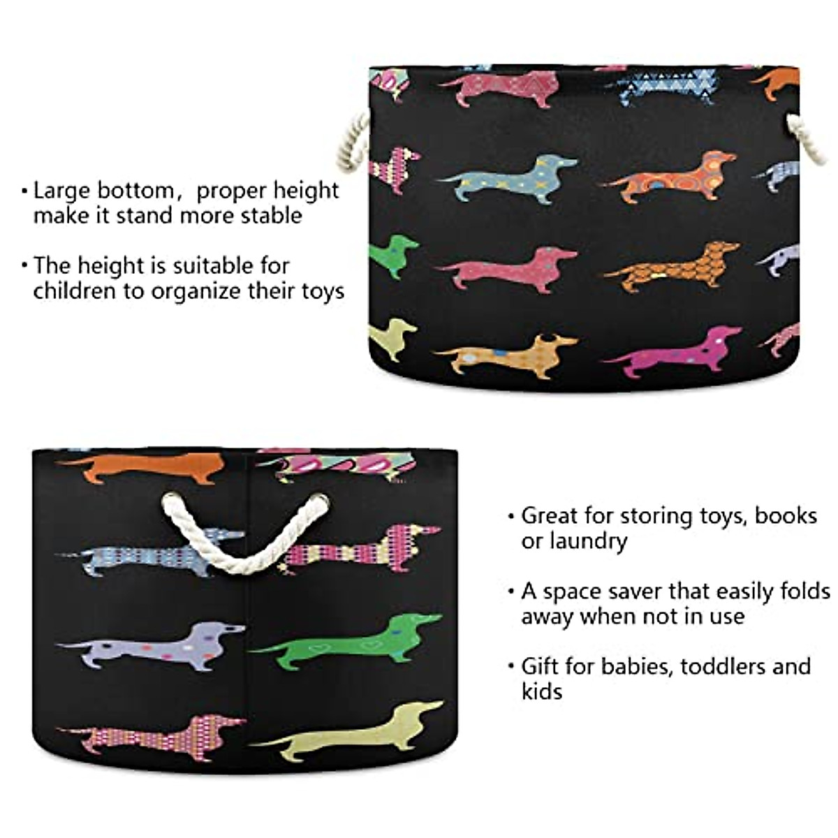 Kigai Cotton Rope Basket Dachshund Dogs Large Storage Basket for Toys Blanket Baby Laundry Basket for Nursery, Closet, Bedroom, Home Organization