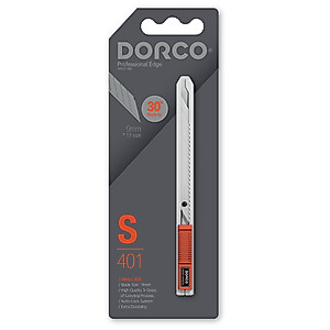 DORCO Professional Quality Utility Box Cutter Knife S401 - Auto-Lock Safety System, Small Design, Retractable, Built-In Snap-Off Tool, Replaceable Carbon Steel Blade, 30° Blade Tip For Precision - 9mm