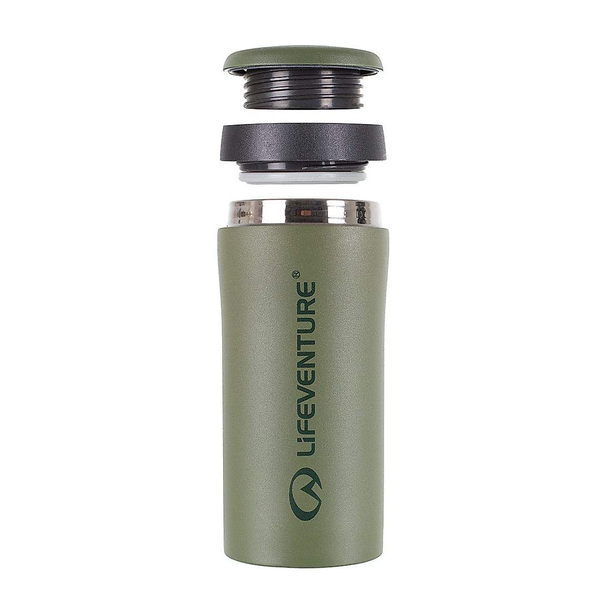 Lifeventure Thermal Mug, Leakproof & Vacuum Insulated Reusable Coffee Travel Cup, 300ml, Matt Khaki