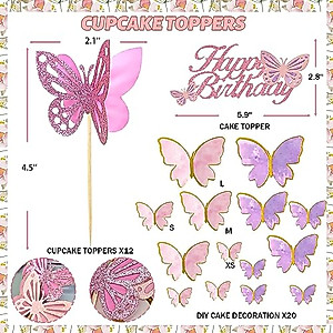 34 PCs Butterfly Cupcake Stand 3-Tier and Topper Set, Fiesec Floral Butterfly Birthday Party Decorations Baby Shower Supplies Cardboard Dessert Tower Holder Round Serving Stand 3D Butterfly for Girl