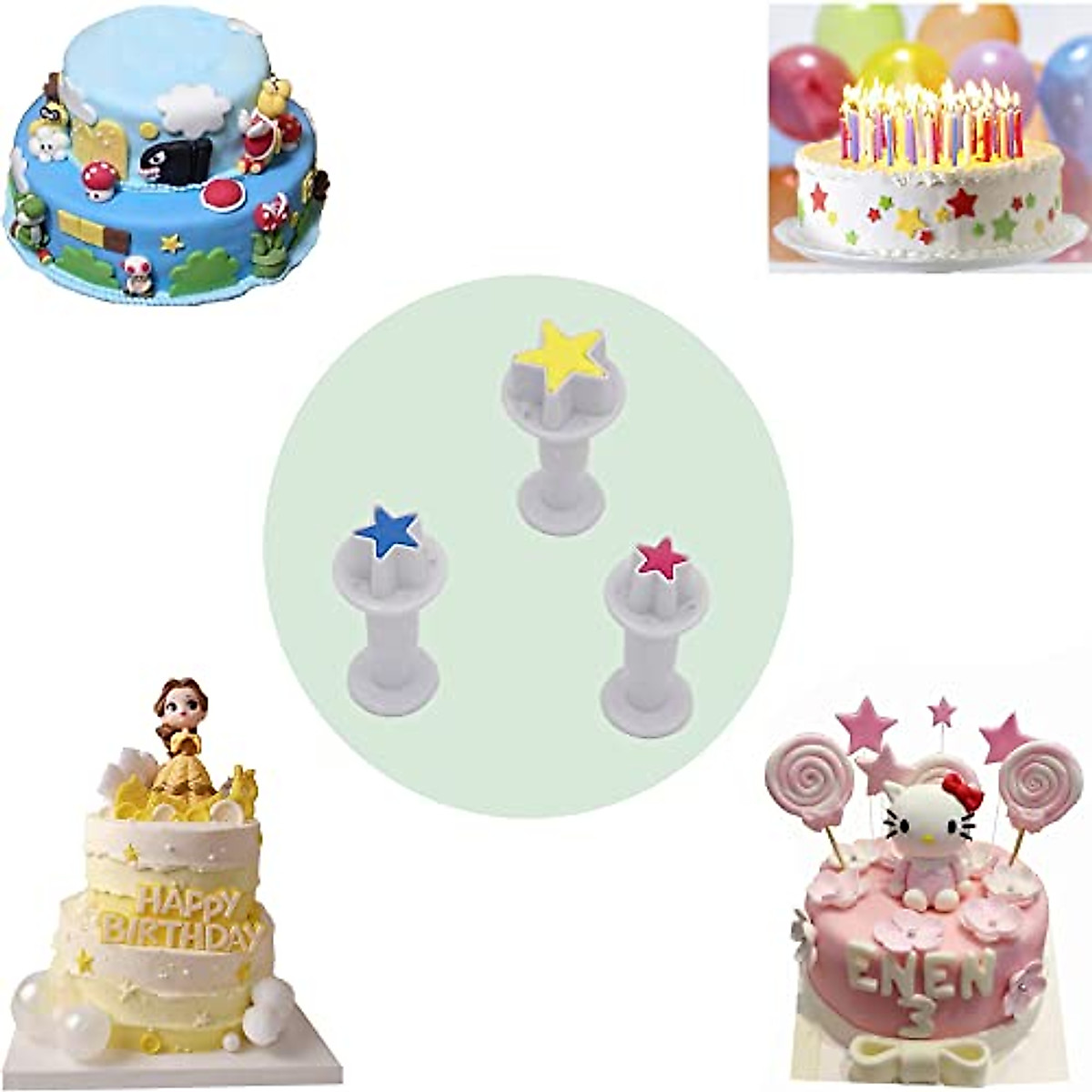 Star Mini Fondant Plunger Cutter Set Cake Cookies Cupcake Decorating Tool DIY Mold, 3-Pack,Small
