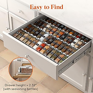 Lifewit Plastic Adjustable Spice Drawer Organizer, Expandable Spice Rack for Countertop, Jar Storage Tray for Condiment, Seasoning, Syrup,Liquor, Medicine for Kitchen, Pantry, Set of 8, Clear
