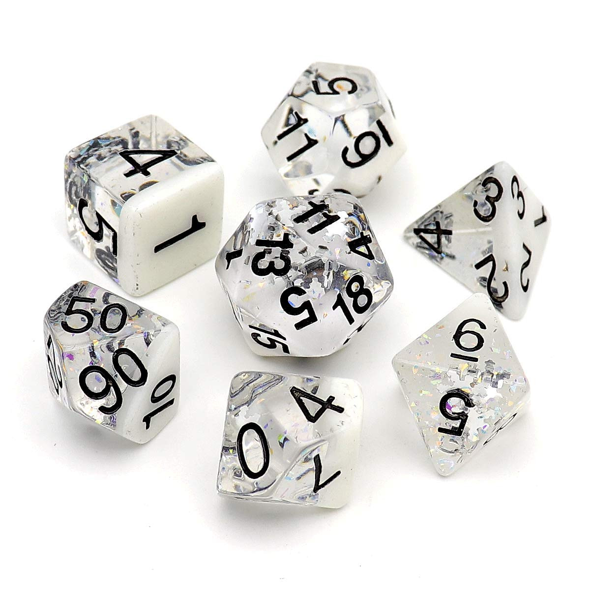 Haxtec DND Dice Set 7PCS White Layered Polyhedral D&D Dice for RPG Dungeons and Dragons (Sunlit Snow)