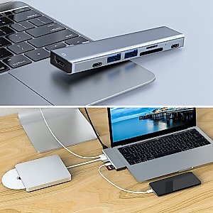 7 in 1 Multiport USB-C Hub Type C to USB 3.0 4K HDMI Adapter for MacBook Pro/Air