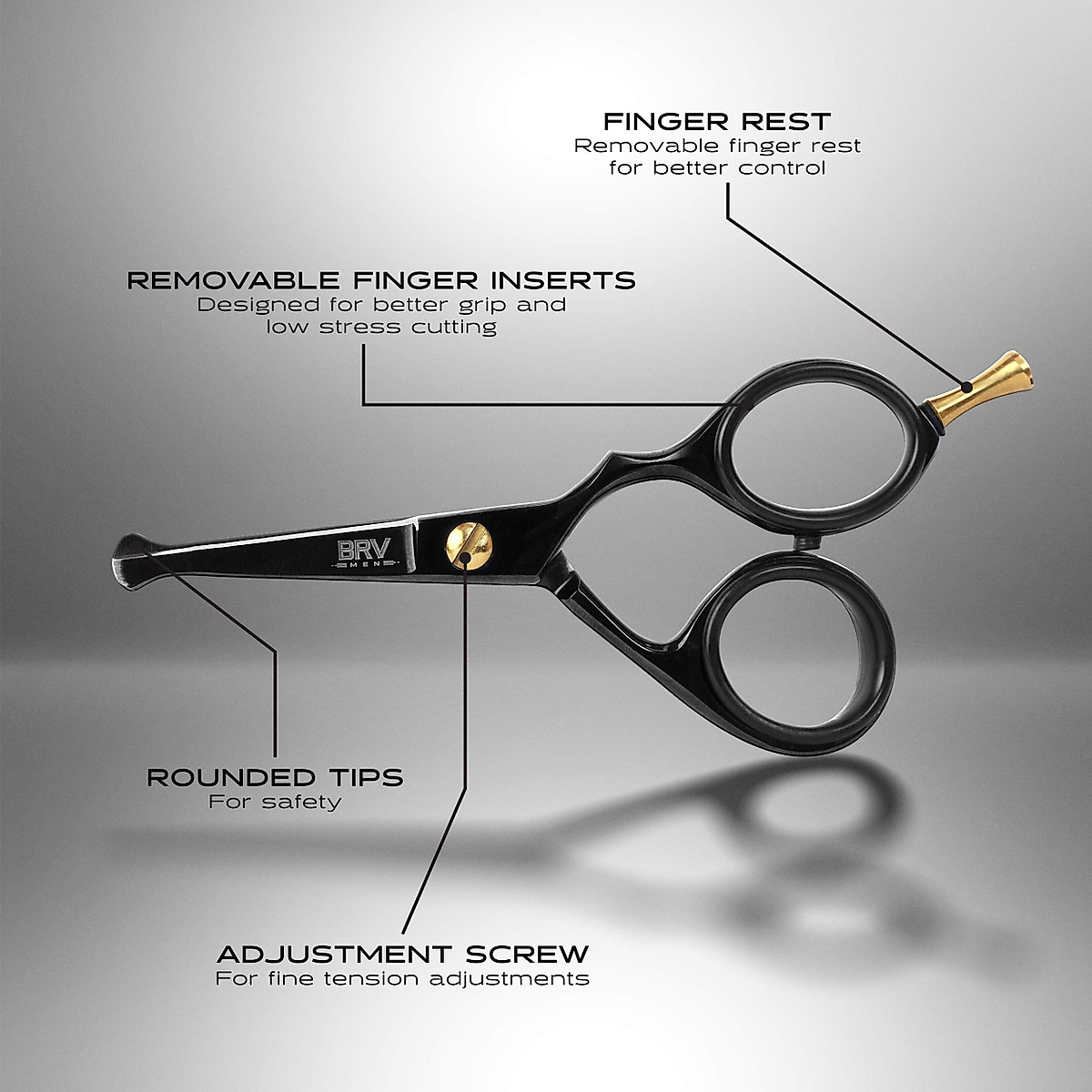 BRV MEN Rounded-Tip Small Trim Scissors for Men 4.2" | High Carbon Stainless Steel | Nose Hair Scissors for Men | Professional Grooming Scissors for Beard, Mustache & Ear Hair - RIGHT HANDED (Black)