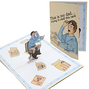 PIDELIGHT Funny Pop-Up Cards - This Is My Dad Trying To Read This Card Hilarious 3D Popup Birthday Card, Greeting Card Thanksgiving, Christmas Gift For Dad, Grandpa From Son Daughter Wife